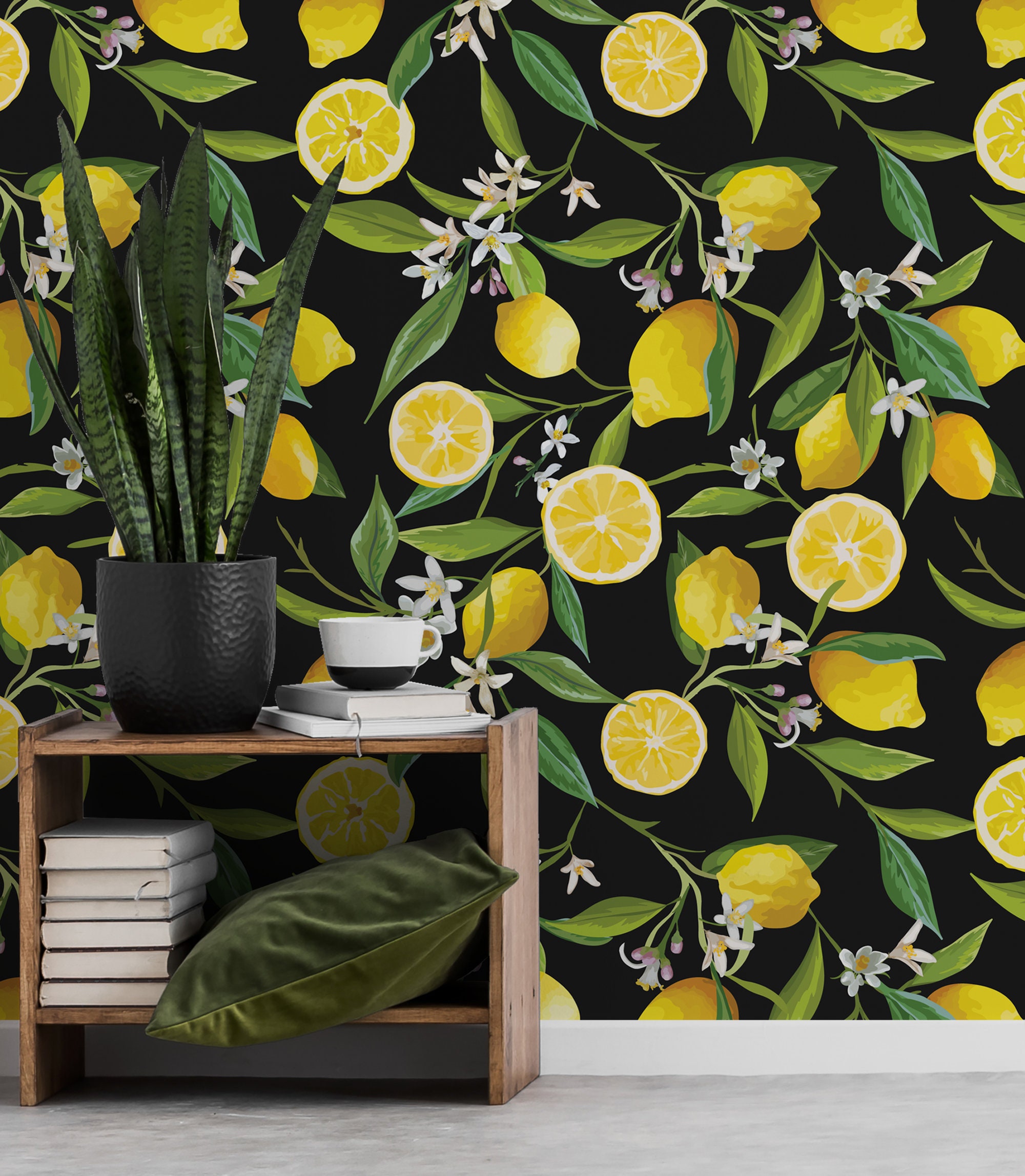 Lemon Tree Dark Wallpaper Peel and Stick Wall Mural | Etsy