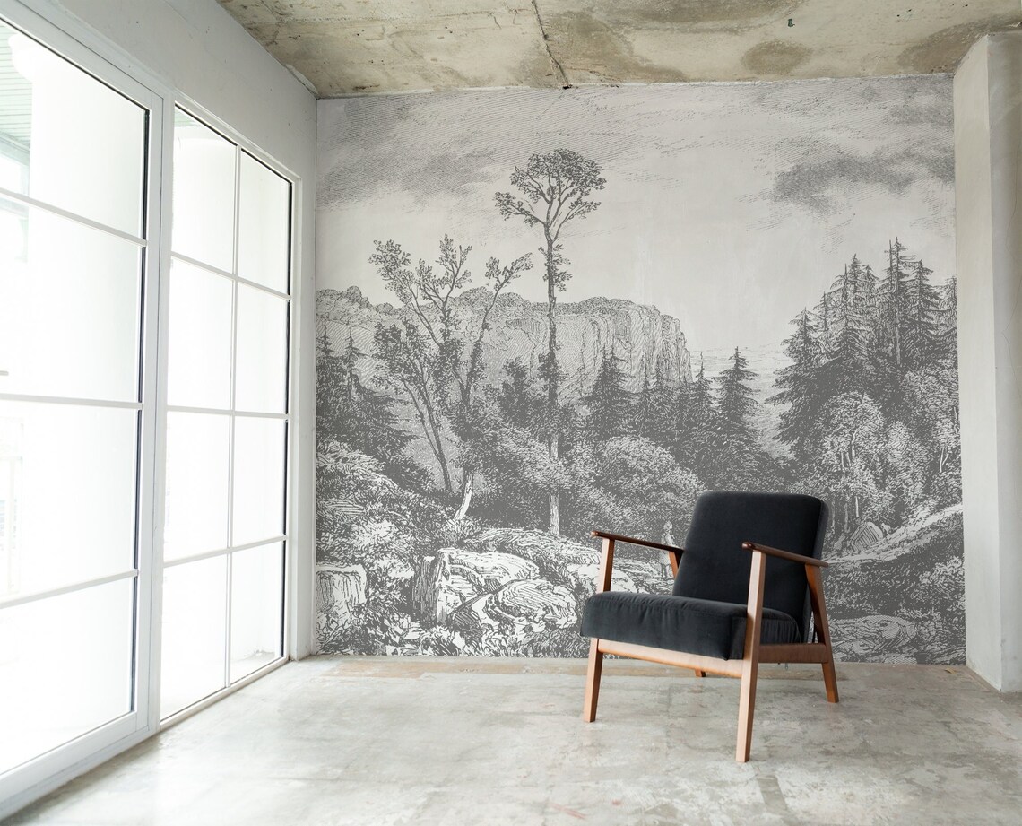 Landscape Wall Mural in Old Style Vintage Self Adhesive - Etsy
