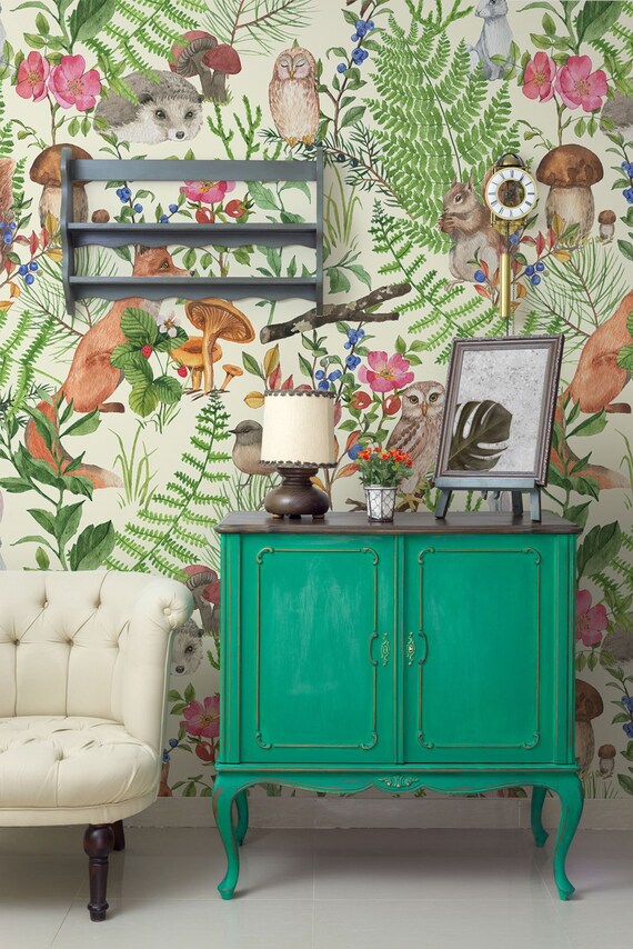 Vintage Forest Animals Wallpaper Self Adhesive Peel and - Etsy