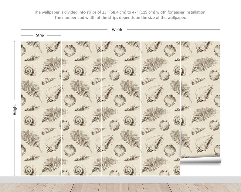 Vintage Wallpaper With Shells Peel and Stick Wall Mural - Etsy