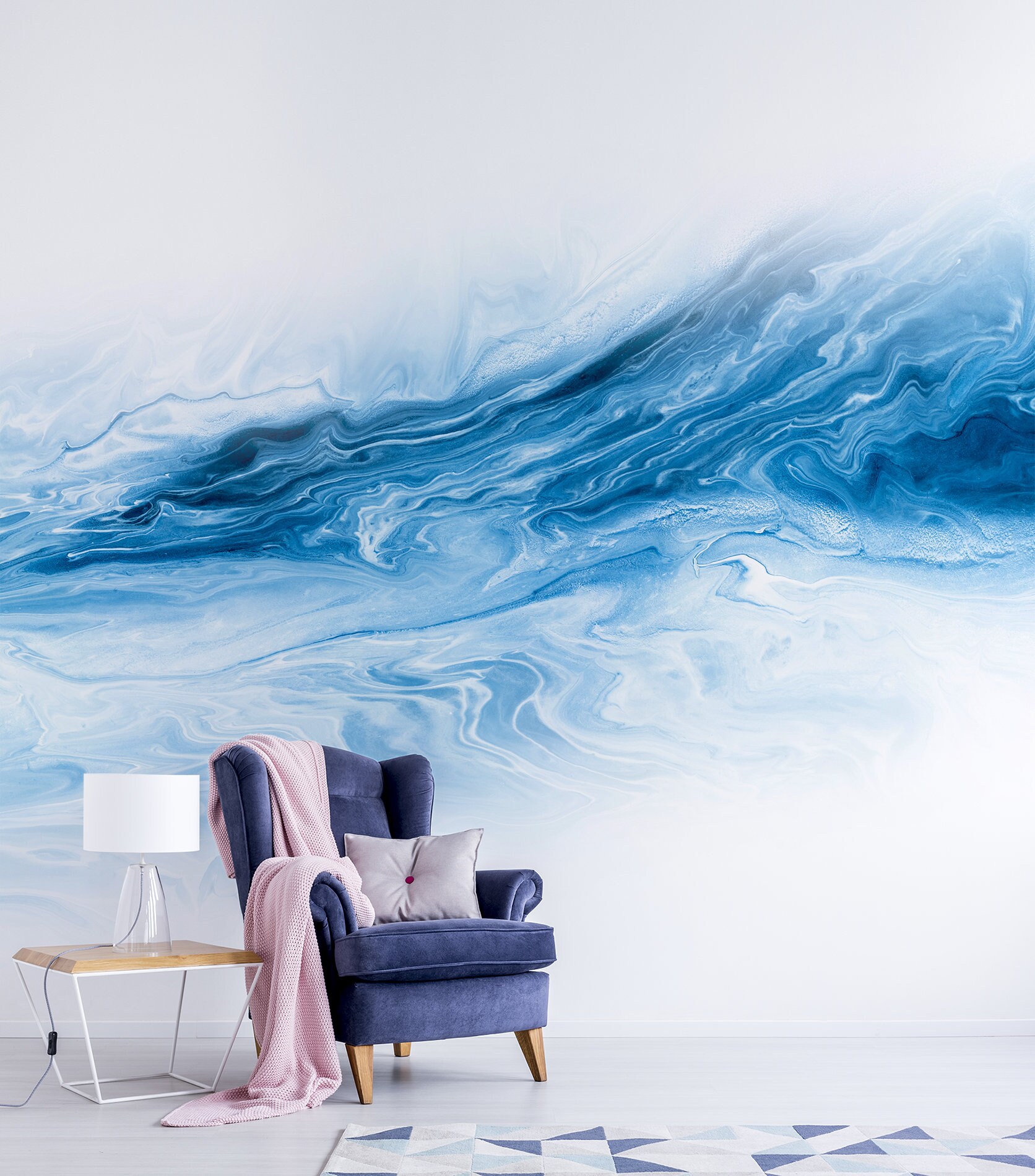 Abstract Blue Wall Mural Peel and Stick Wallpaper Hand - Etsy