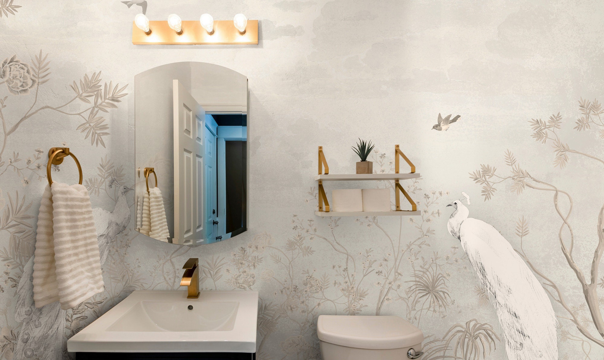 White Peacocks Wallpaper, Vintage Landscape, Chinoiserie Wallpaper ...