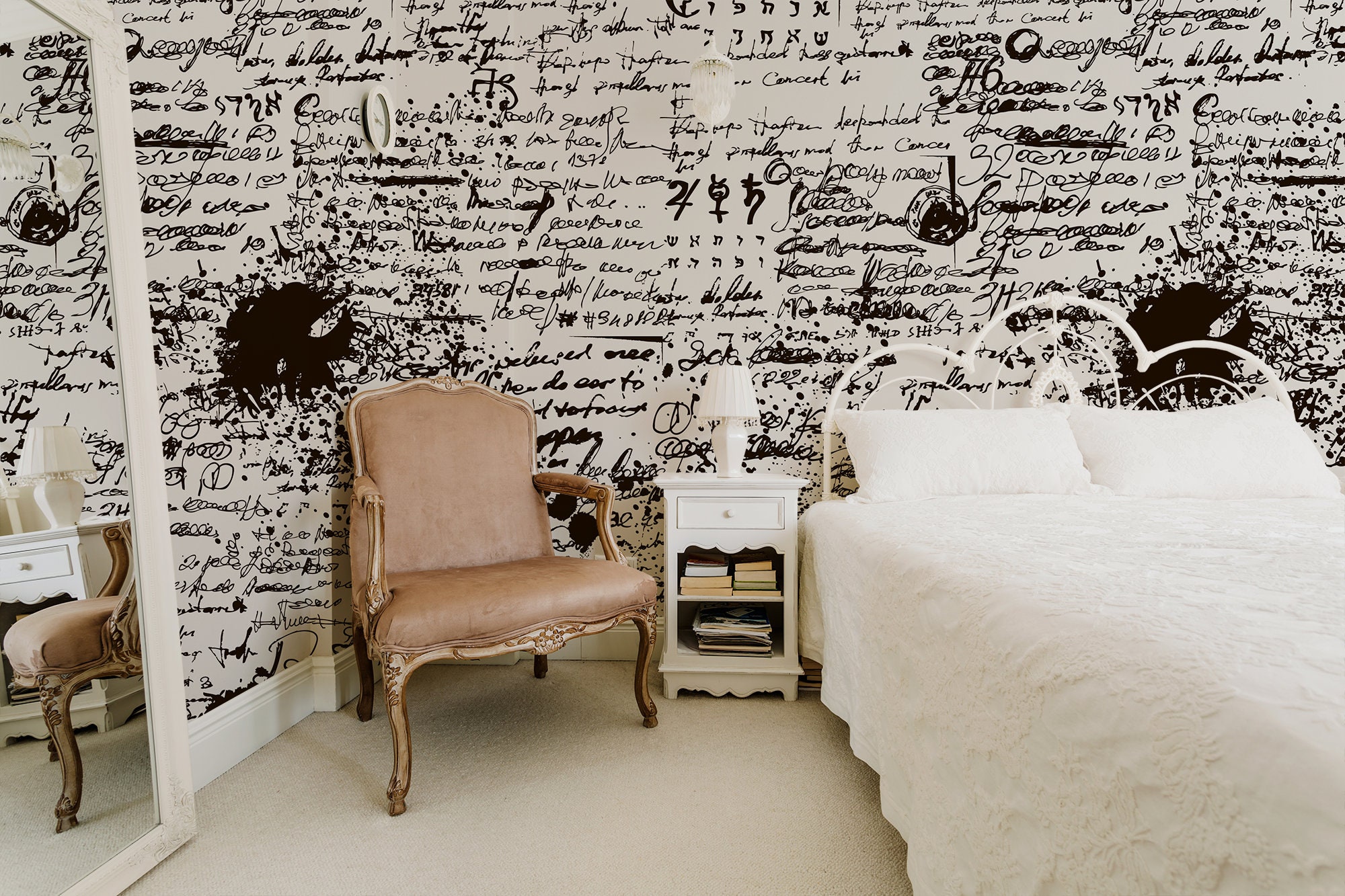 Retro Wallpaper With Imitation of Handwritten Text, Peel and Stick Wall ...