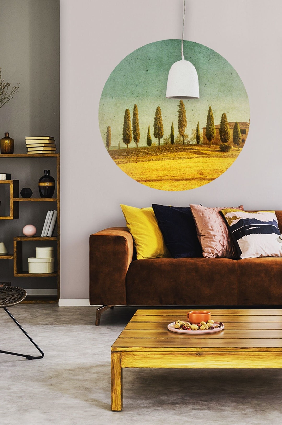 Tuscan Landscape Circle Wall Sticker, Vintage Self Adhesive Wall Decal ...
