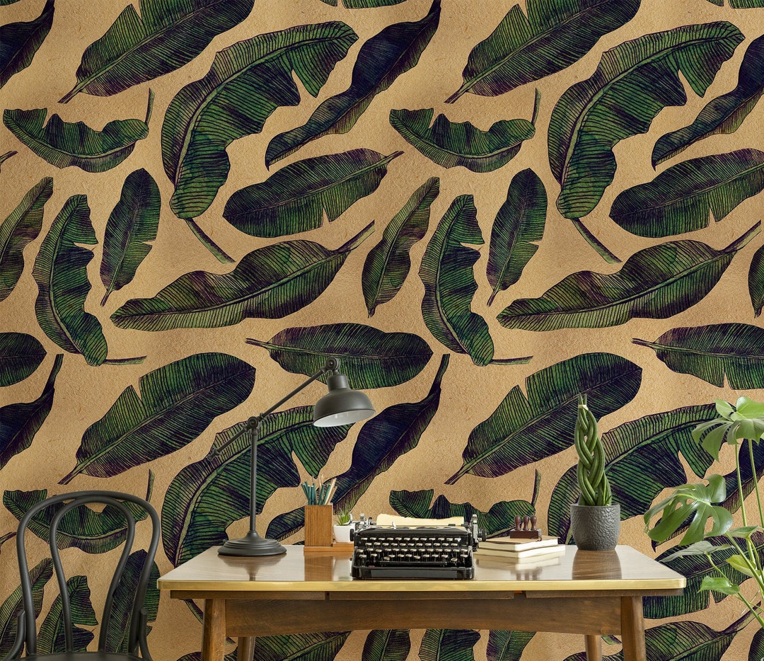 Vintage Palm Leaf Wallpaper, Self Adhesive Wall Mural, Temporary ...