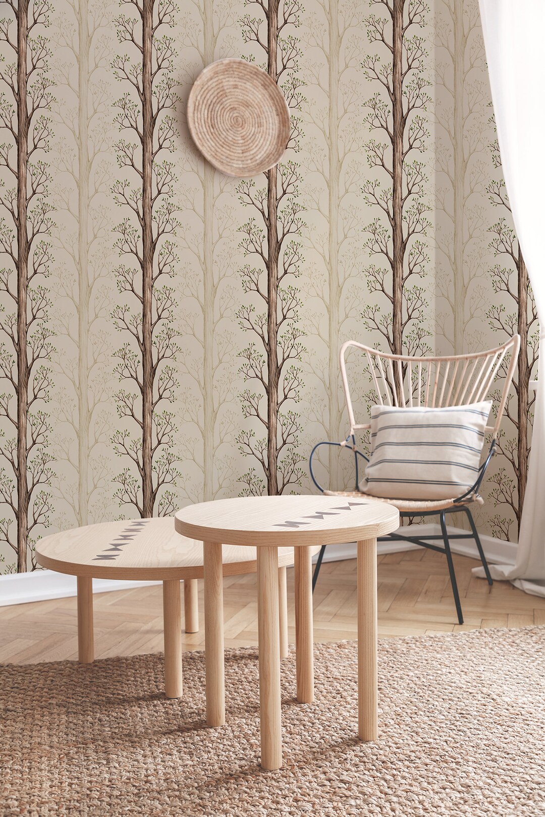 Tree Removable Wallpaper, Self Adhesive Wall Mural, Watercolor Forest ...