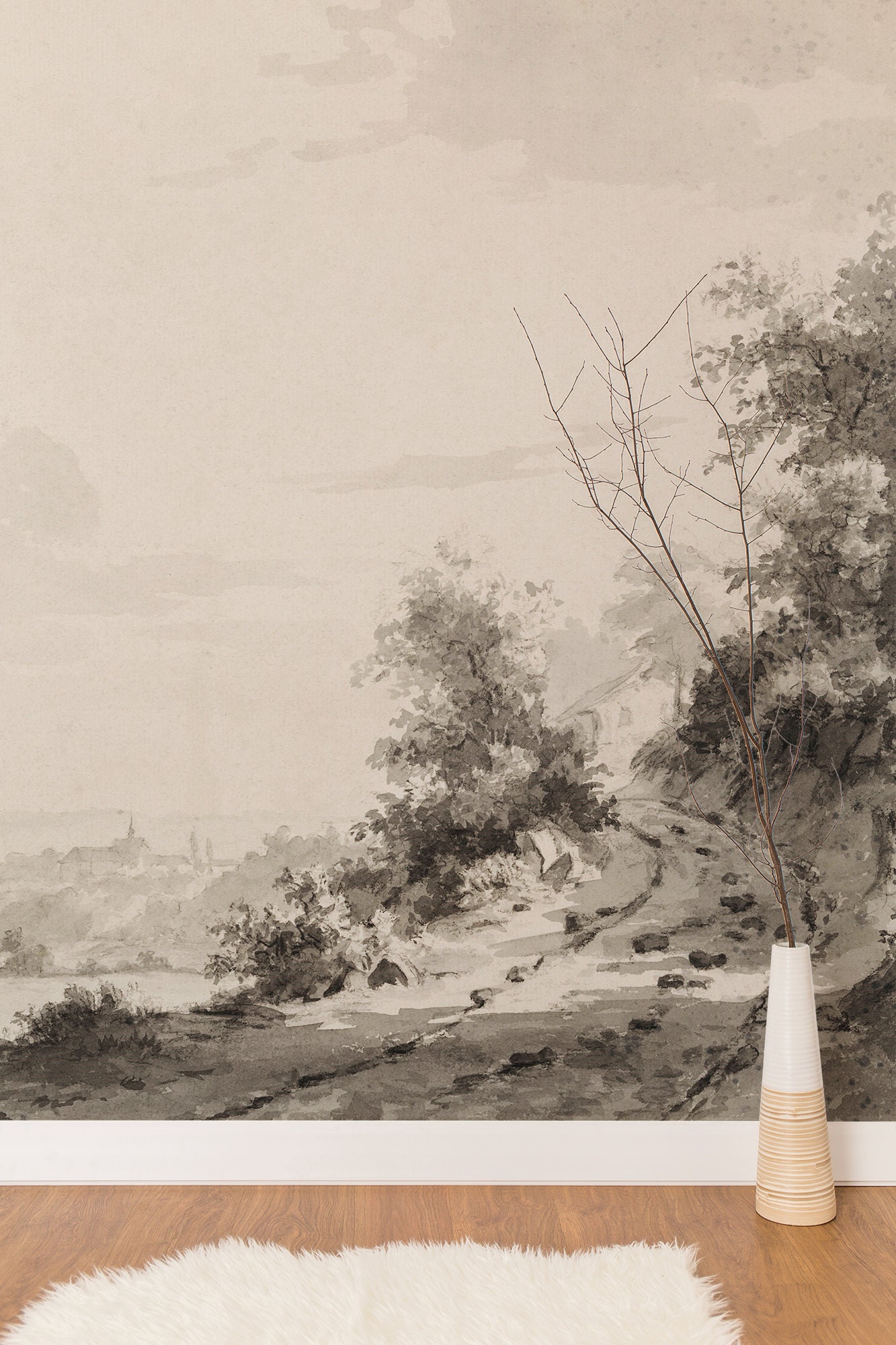 Village Wall Mural Peel and Stick Wallpaper Vintage Art - Etsy