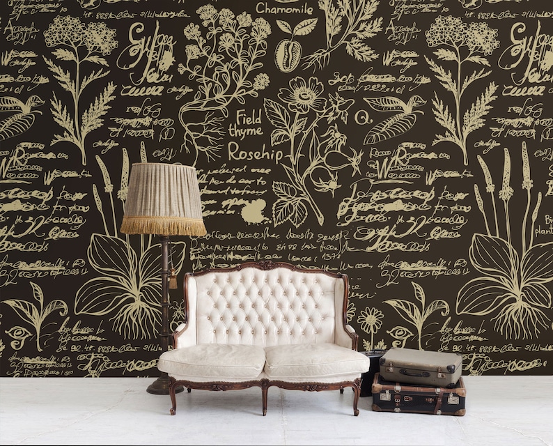 Retro Wallpaper With Handwritten Inscriptions Herbal - Etsy