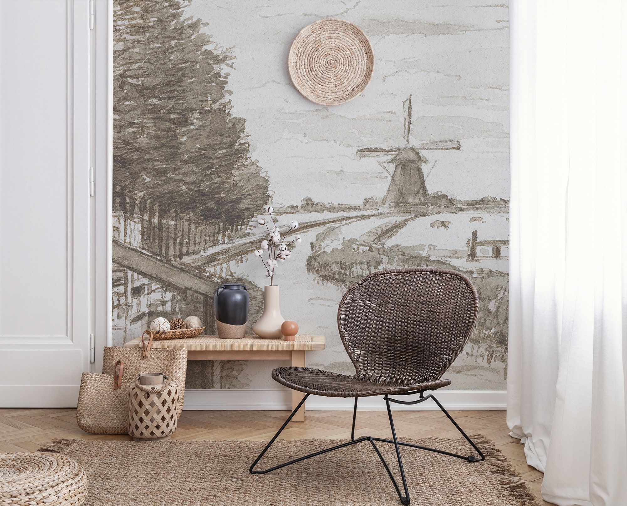 Countryside Wall Mural Peel and Stick Wallpaper Vintage Art | Etsy