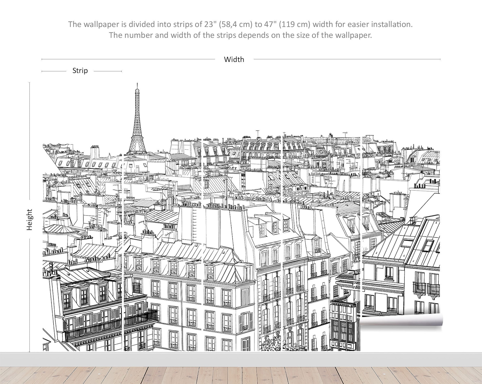 Paris Landscape Wallpaper, Vintage Wall Mural, Line Art Mural, Self ...