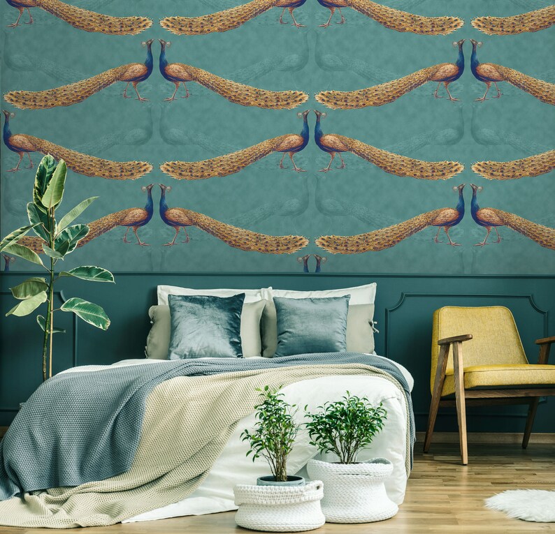 Vintage Wallpaper Peacock Pattern Wallpaper Mural Self - Etsy