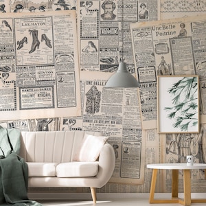 Vintage Newspaper Wall Mural, Self Adhesive Wallpaper, Peel and Stick ...