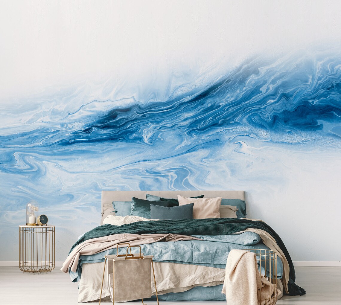 Abstract Blue Wall Mural Peel and Stick Wallpaper Hand - Etsy