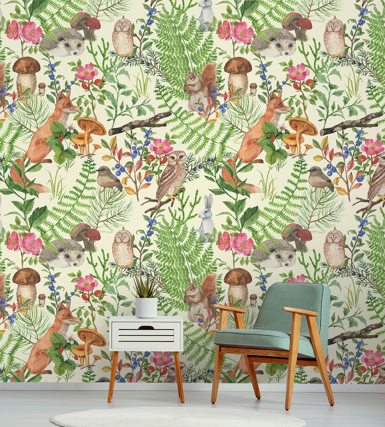 Vintage Forest Animals Wallpaper Self Adhesive Peel and - Etsy