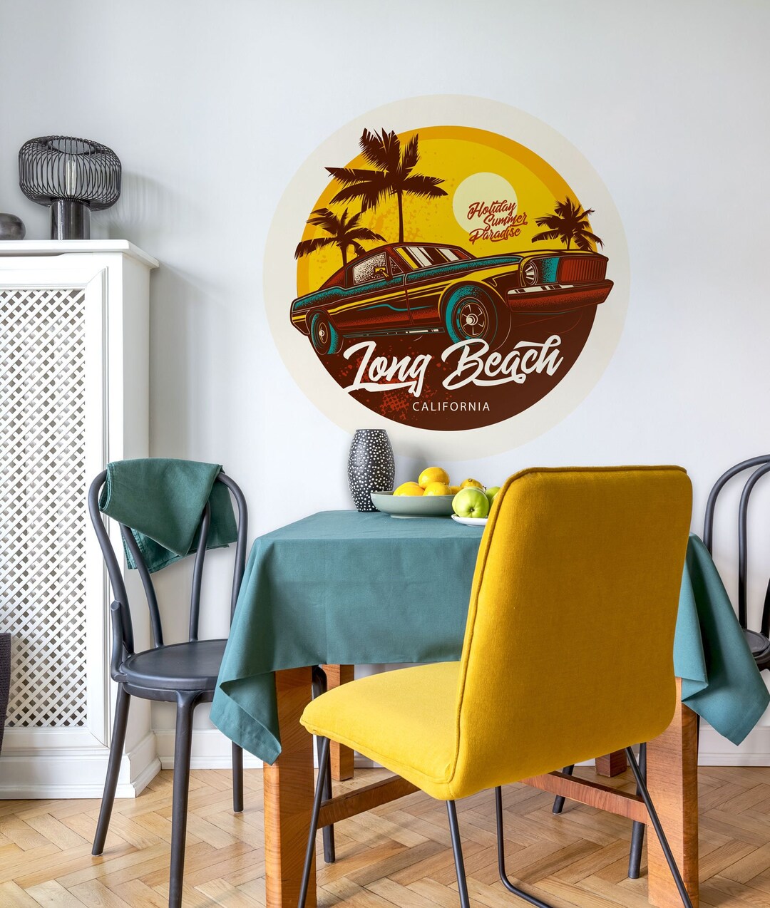 Vintage Circle Wall Sticker, Retro Car, Self Adhesive Wall Decal ...