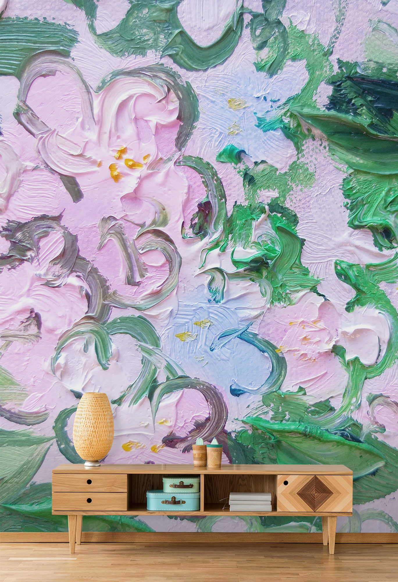 Painted Flowers Wall Mural Peel and Stick Removable | Etsy