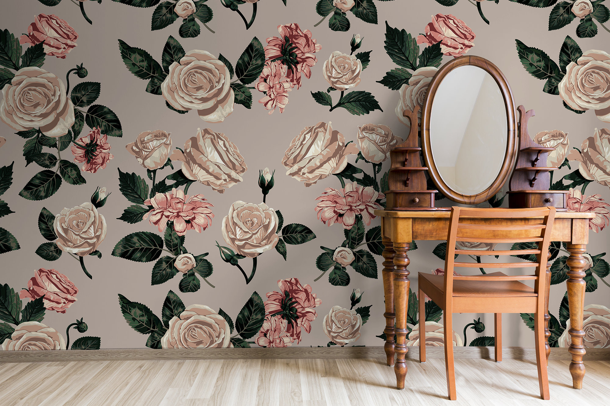 Vintage Wallpaper With Blush Rustic Flowers Peel and Stick | Etsy