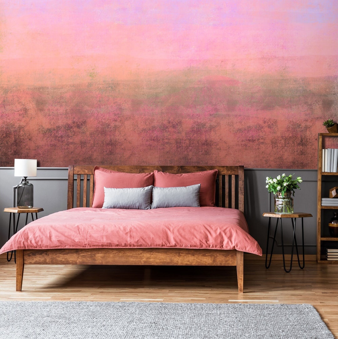 Pink Abstract Sunset Landscape Wallpaper, Peel and Stick, Self Adhesive ...