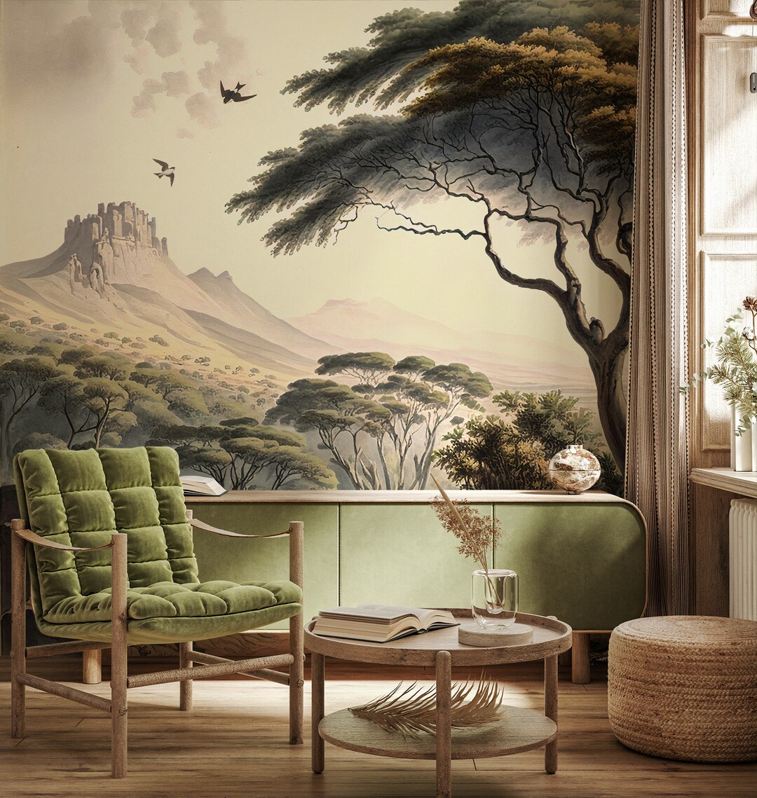 Tropical Landscape Wallpaper, Vintage Wall Mural, Scenic Wallpaper ...