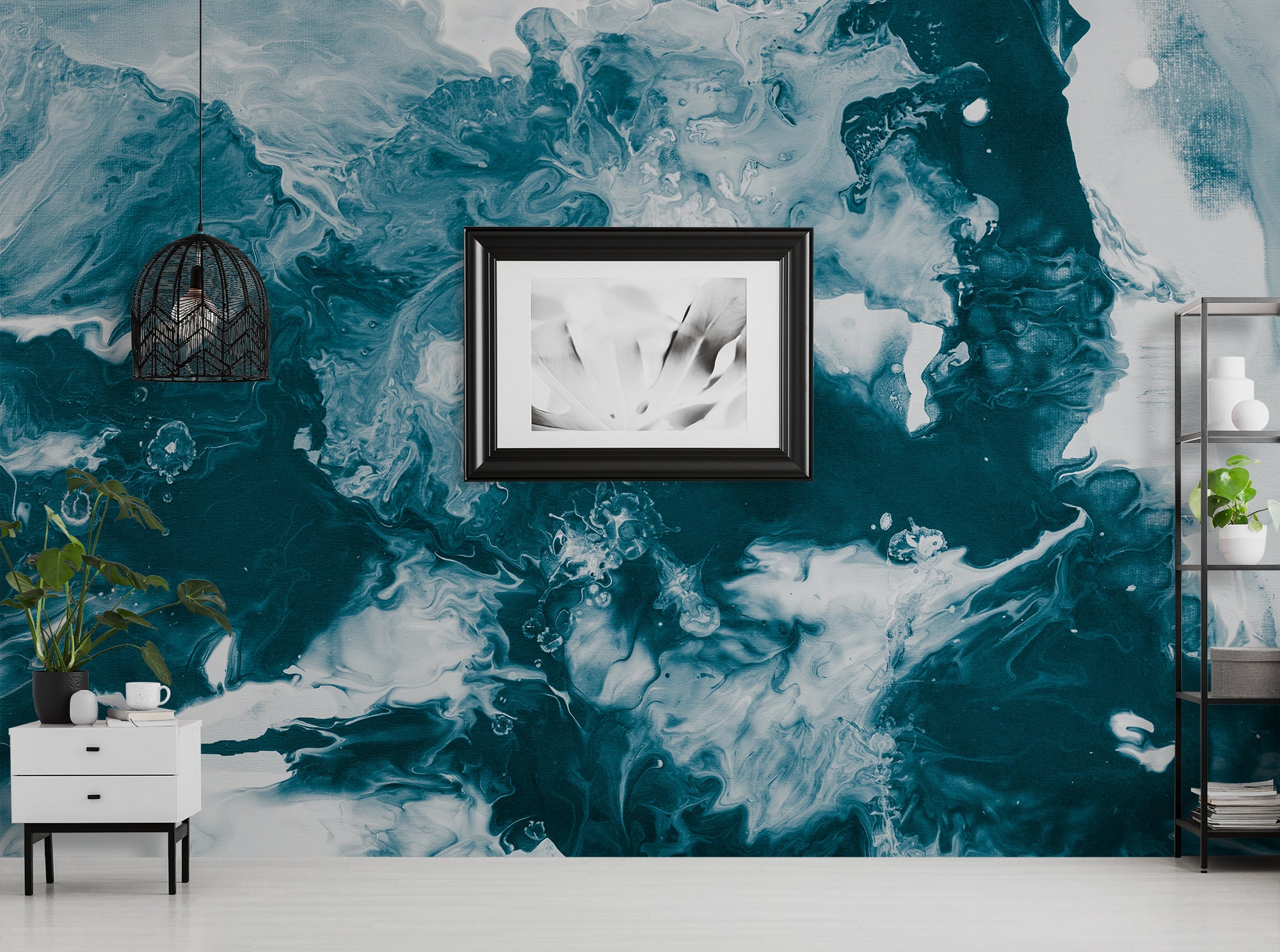 Abstract Blue Wall Mural Peel and Stick Wallpaper Hand | Etsy