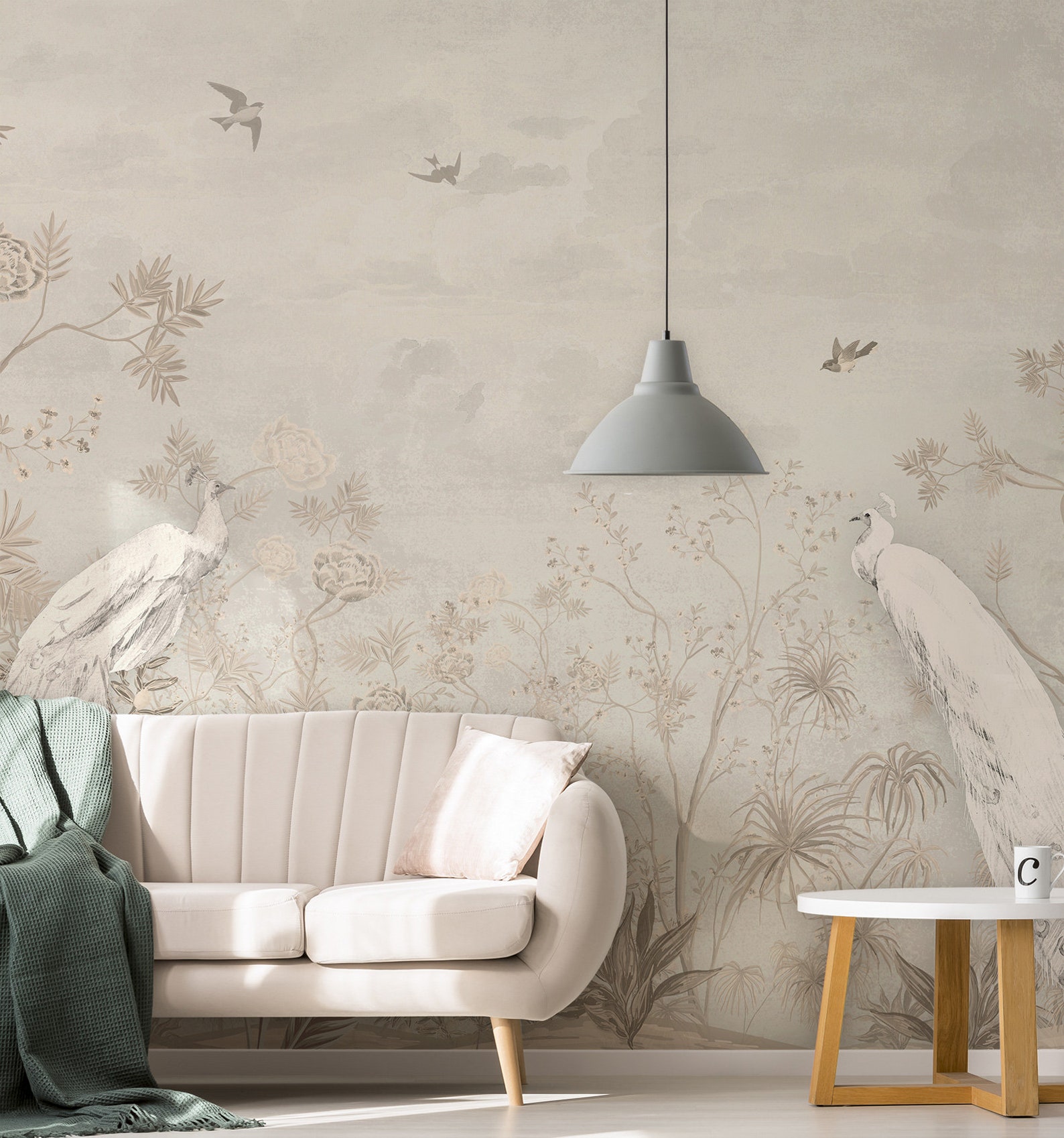White Peacocks Wallpaper, Vintage Landscape, Chinoiserie Wallpaper ...