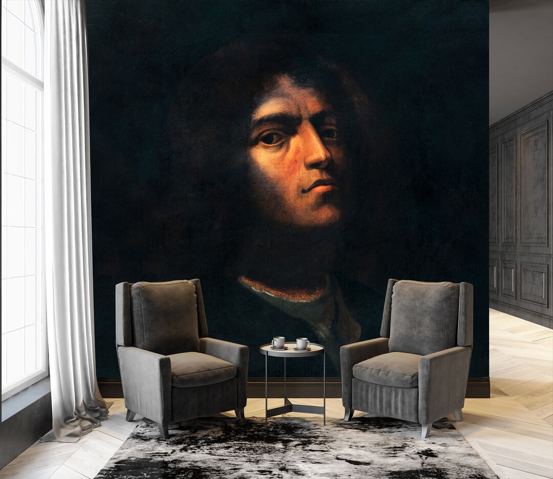 Vintage Art Wall Mural, Man Portrait Painting, Self Adhesive Wallpaper ...
