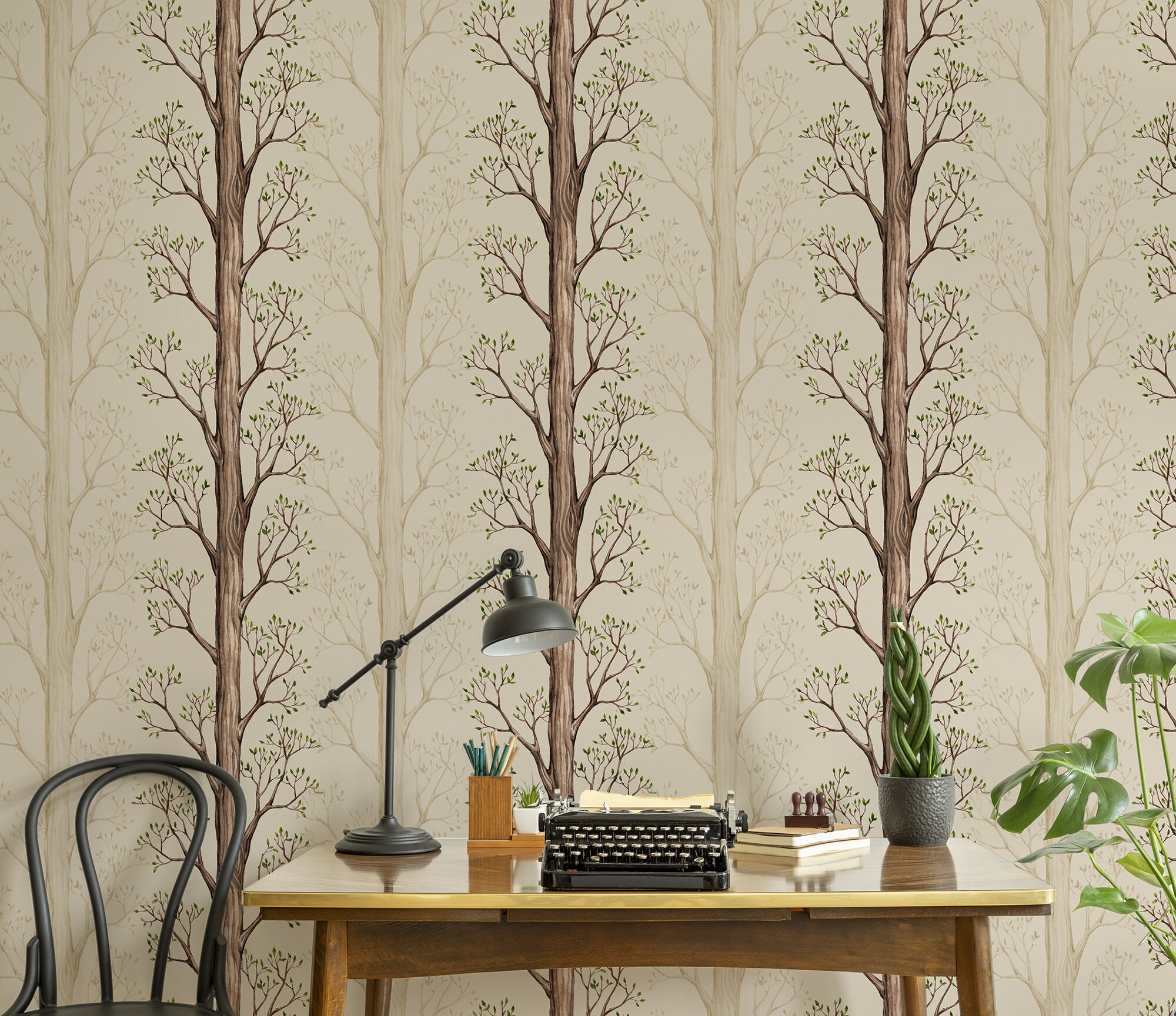 Tree Removable Wallpaper, Self Adhesive Wall Mural, Watercolor Forest ...