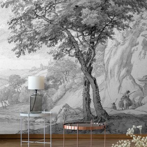 Mountain Trip Wall Mural, Old Landscape, Gray Wallpaper, Self Adhesive ...