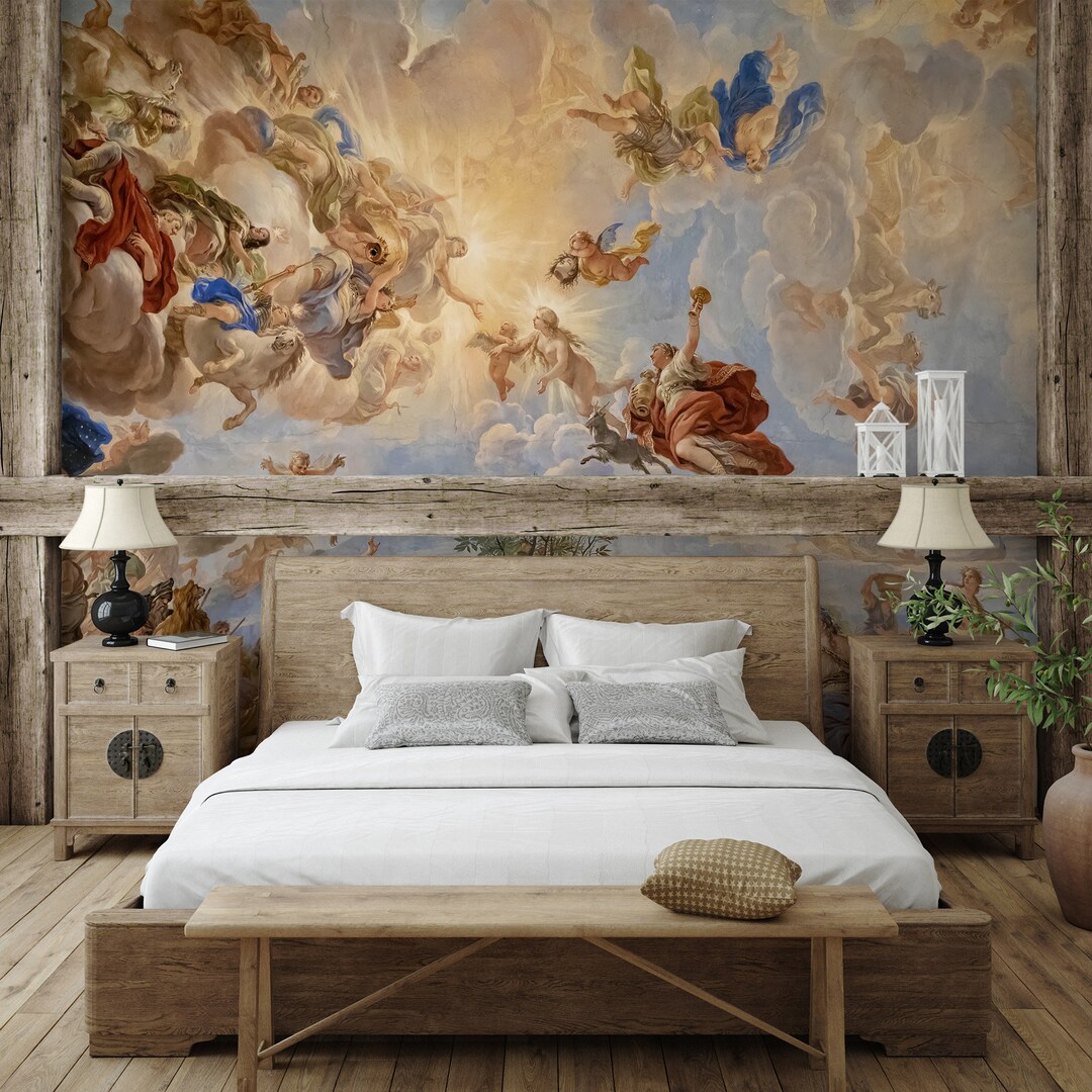 Religieuse Fresque Scenic Wall Mural, Baroque Art Wallpaper, Cloud ...