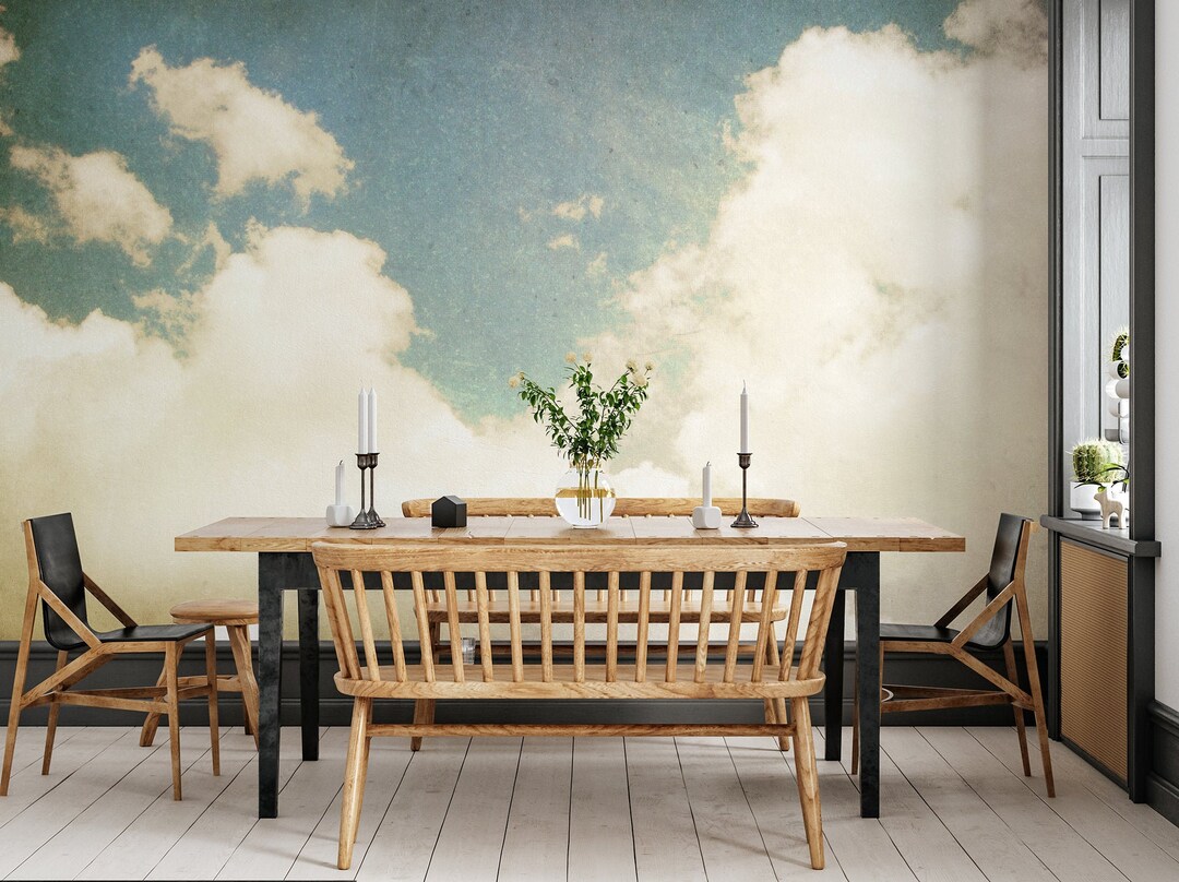 Retro Clouded Wall Mural, Self Adhesive Repositionable Wallpaper ...