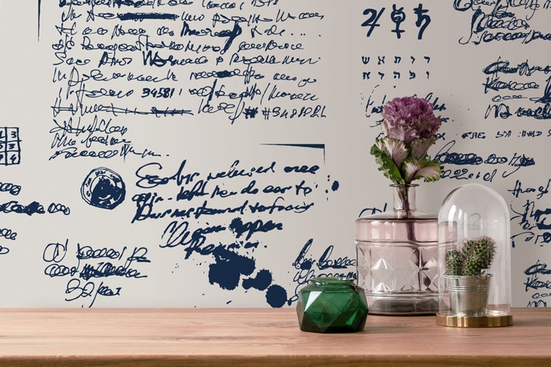 Retro Wallpaper With Scribbles Imitating Handwritten Text | Etsy