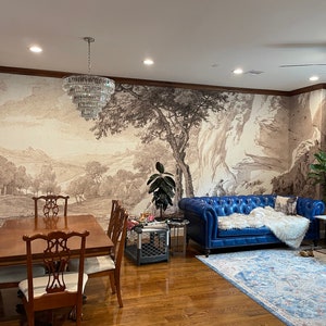 Mountain Trip Wall Mural, Old Landscape, Sepia Wallpaper, Self Adhesive ...