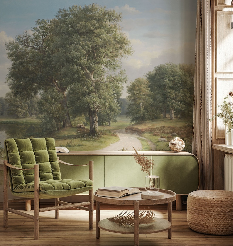 Scenic Rural Landscape Wall Mural Vintage Wallpaper Self - Etsy