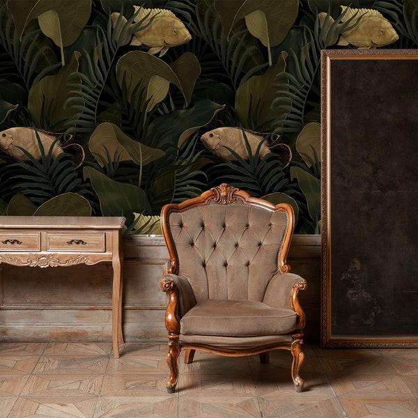 Dark Botanical Wallpaper - Etsy