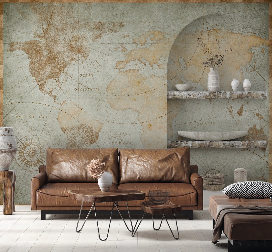 Old Map Wall Mural Self Adhesive Peel and Stick Wallpaper - Etsy