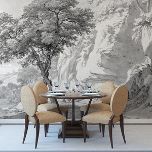 Mountain Trip Wall Mural, Old Landscape, Gray Wallpaper, Self Adhesive ...