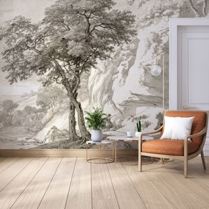 Mountain Trip Wall Mural, Old Landscape, Sepia Wallpaper, Self Adhesive ...