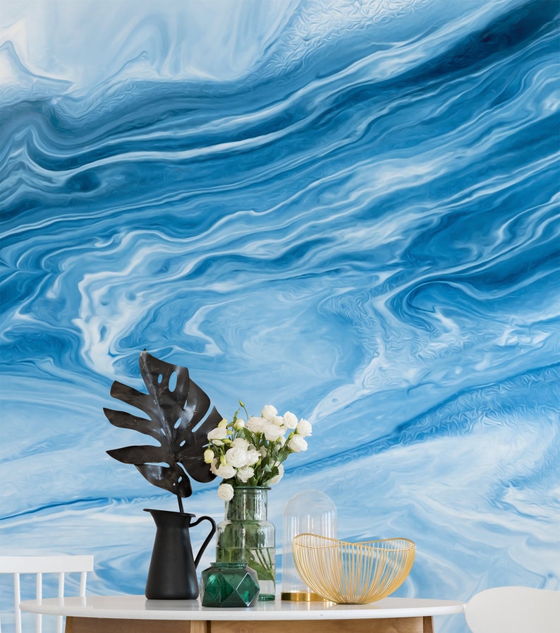 Abstract Blue Wall Mural Peel and Stick Wallpaper Hand - Etsy