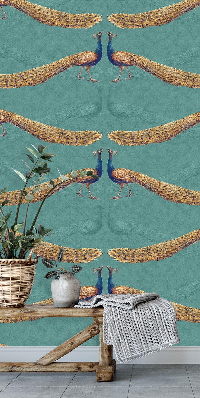 Vintage Wallpaper Peacock Pattern Wallpaper Mural Self - Etsy
