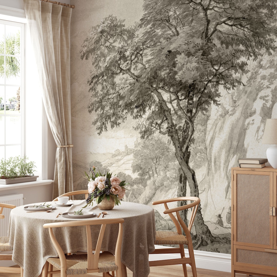 Mountain Trip Wall Mural, Old Landscape, Sepia Wallpaper, Self Adhesive ...