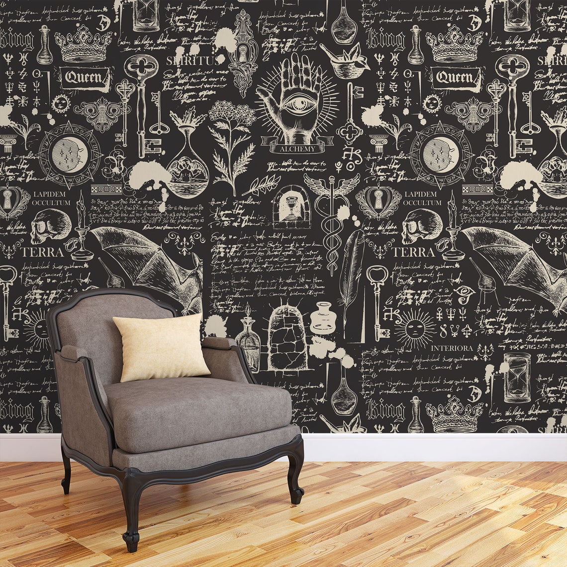 Vintage Wall Mural With Alchemy, Magic Pattern, Self Adhesive Wallpaper ...