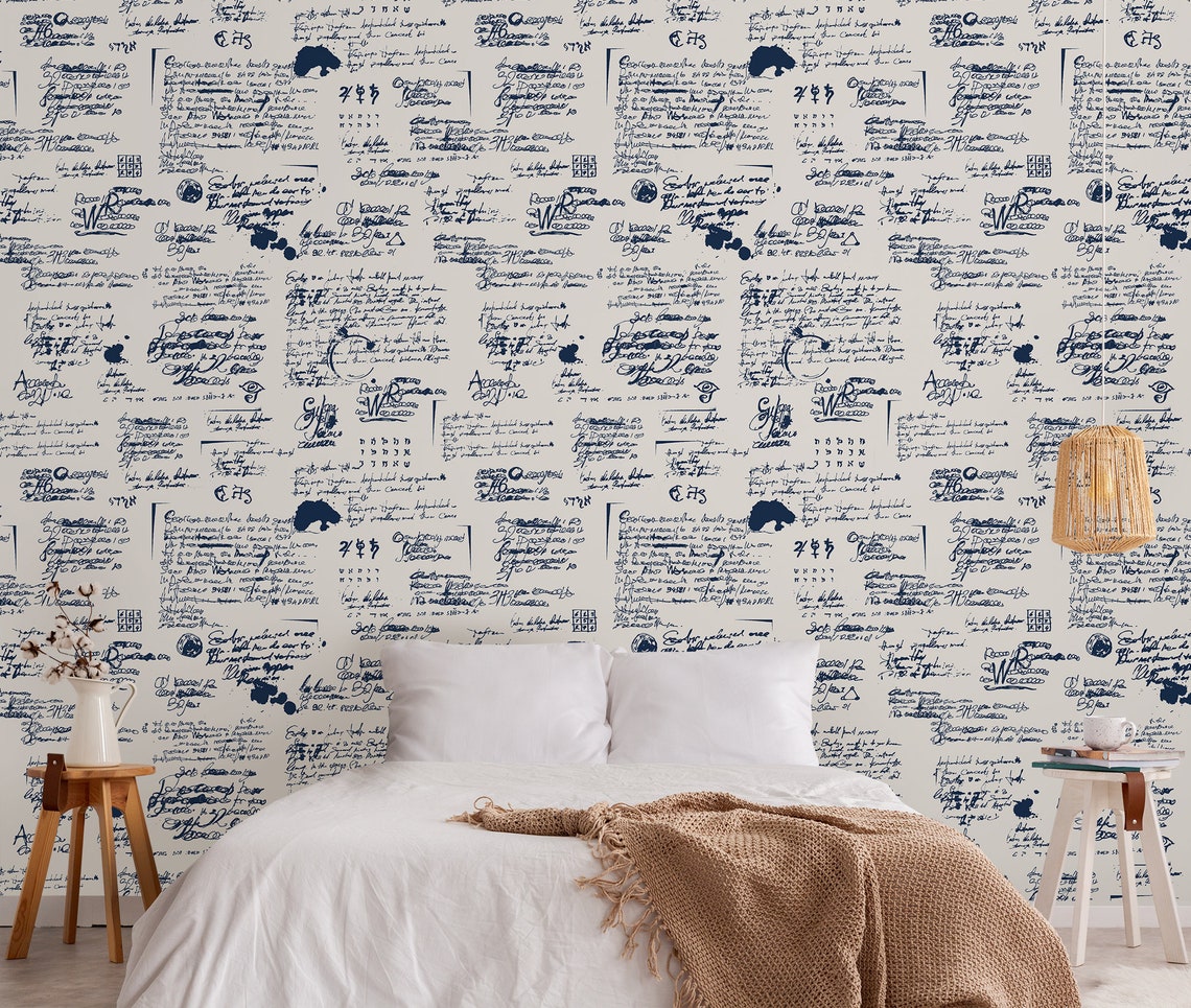 Retro Wallpaper With Scribbles Imitating Handwritten Text | Etsy