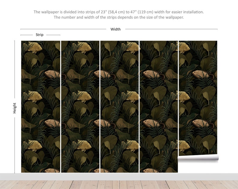 Dark Wallpaper With Fish Pattern Wall Mural Vintage Art - Etsy