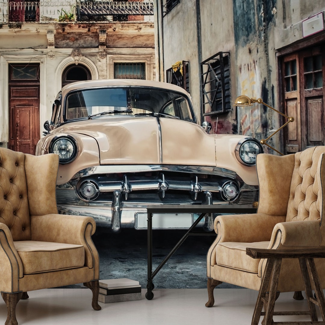 Vintage Car Wallpaper, Self Adhesive, Peel and Stick Wallpaper, Wall ...