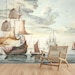 Seascape Wallpaper, Old Ships at Sea, Landscape Wallpaper, Vintage Art ...