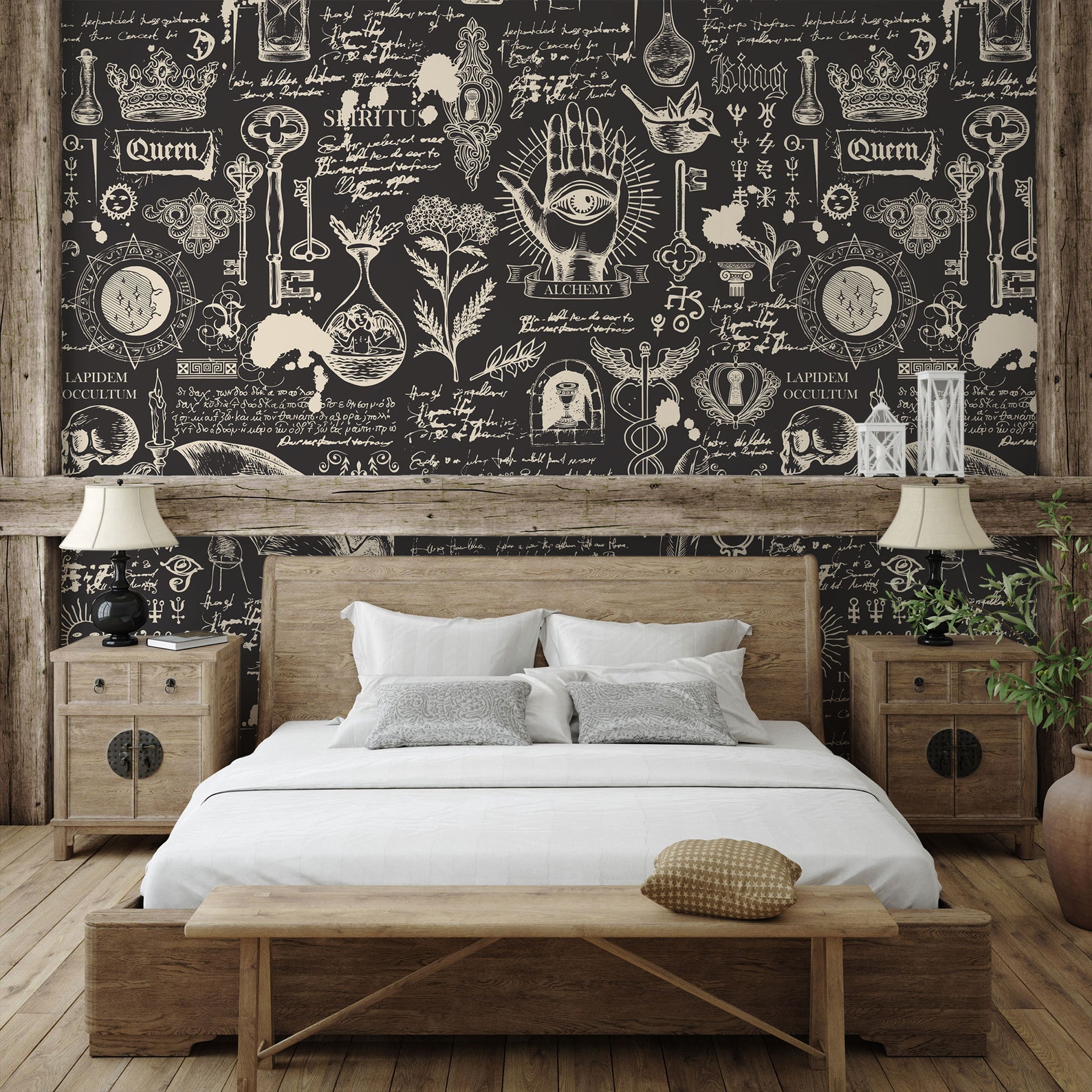 Vintage Wall Mural With Alchemy, Magic Pattern, Self Adhesive Wallpaper ...