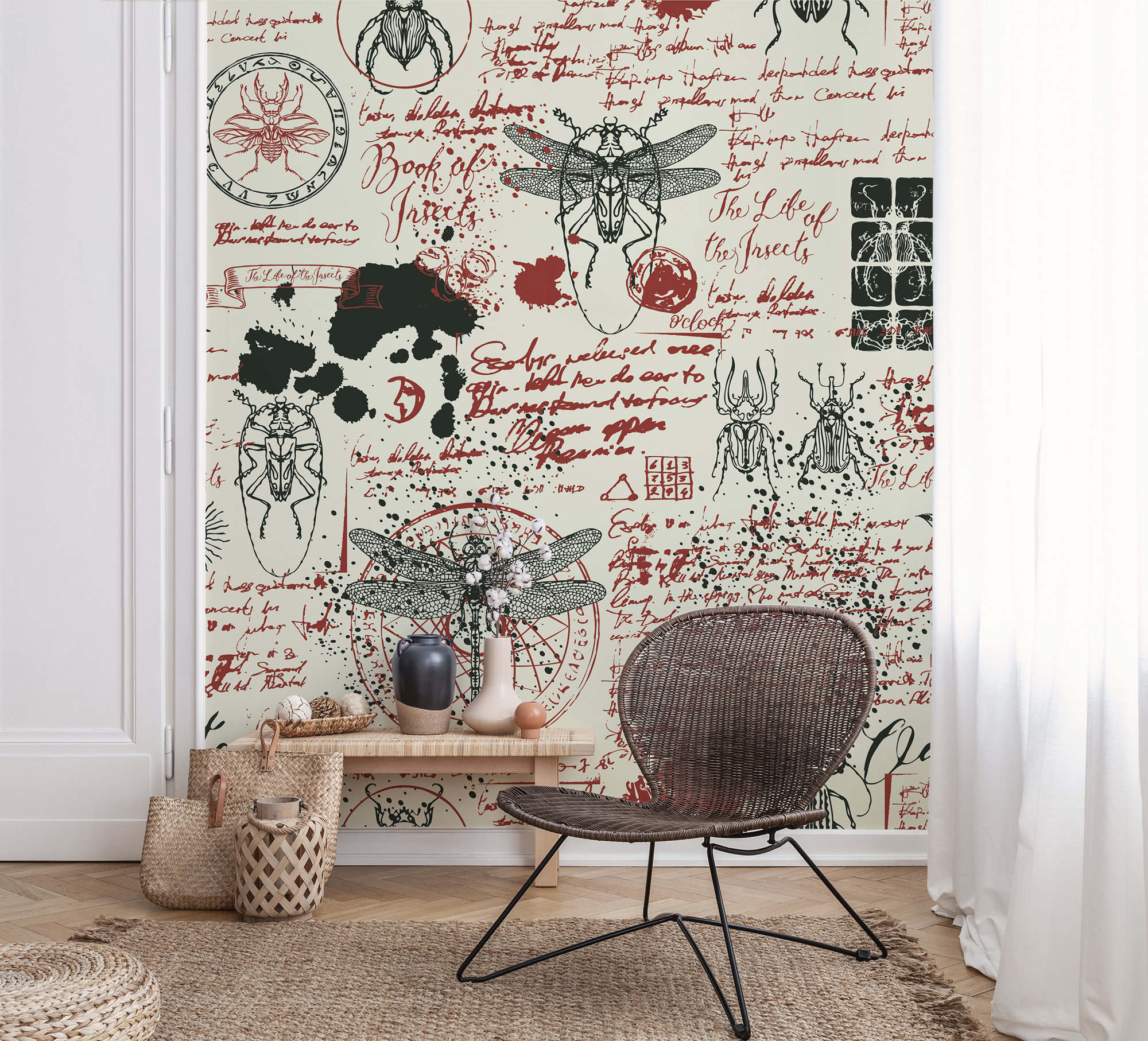 Retro Vintage Wallpaper With Insects and Inscriptions Self | Etsy