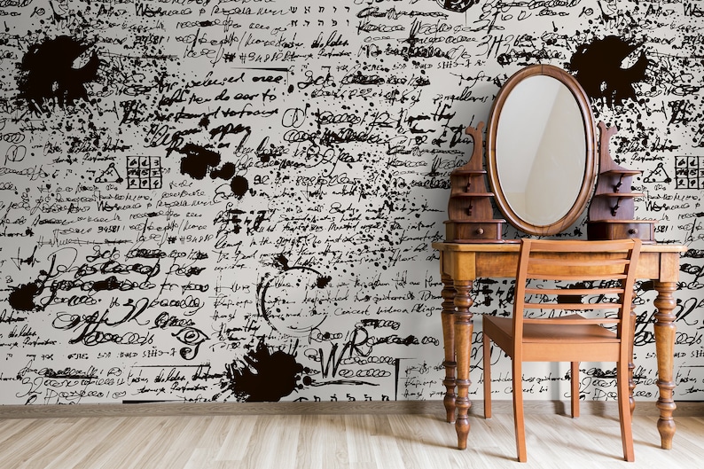 Retro Wallpaper With Imitation of Handwritten Text, Peel and Stick Wall ...