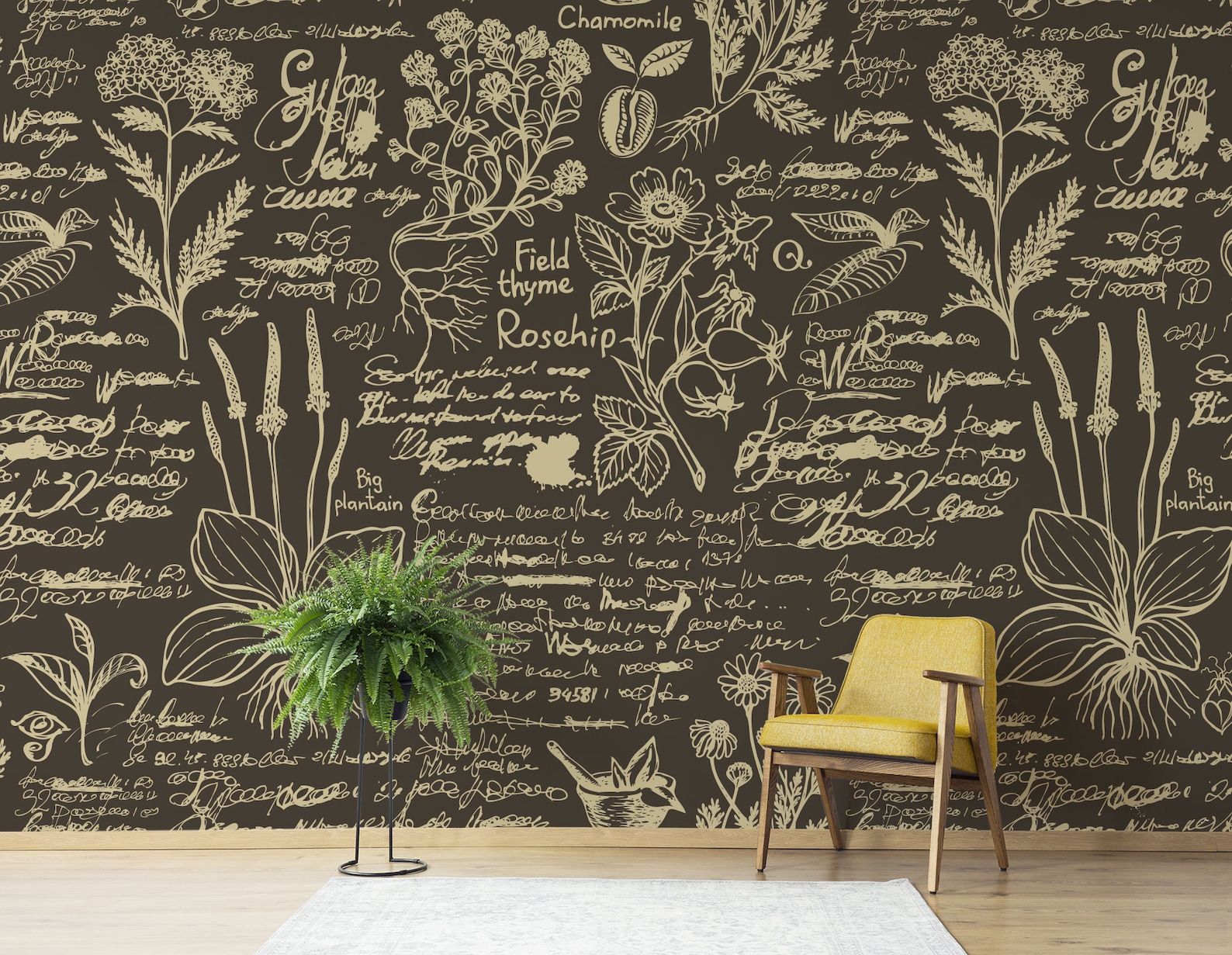 Retro Wallpaper With Handwritten Inscriptions Herbal - Etsy
