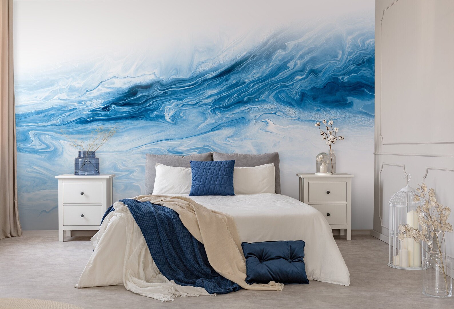 Abstract Blue Wall Mural Peel and Stick Wallpaper Hand - Etsy